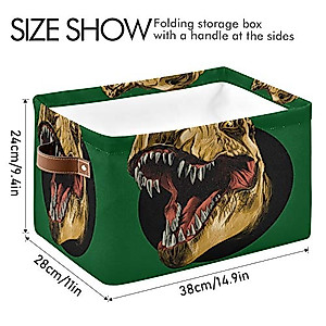 Storage Basket Funny Animal Dinosaur Storage Cube Box Durable Canvas Collapsible Toy Basket Organizer Bin with Handles for Shelf Closet Bedroom Home Office