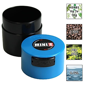 Minivac - 10g to 30 grams Airtight Multi-Use Vacuum Seal Portable Storage Container for Dry Goods, Food, and Herbs - Light Blue Cap & Black Body