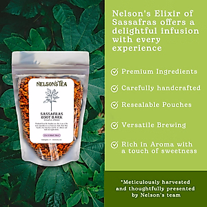 Nelson's Tea - Sassafras Root Bark - Cut & Sifted Sassafras Root Beer Flavor - Sassafras Albidum (4 Oz)