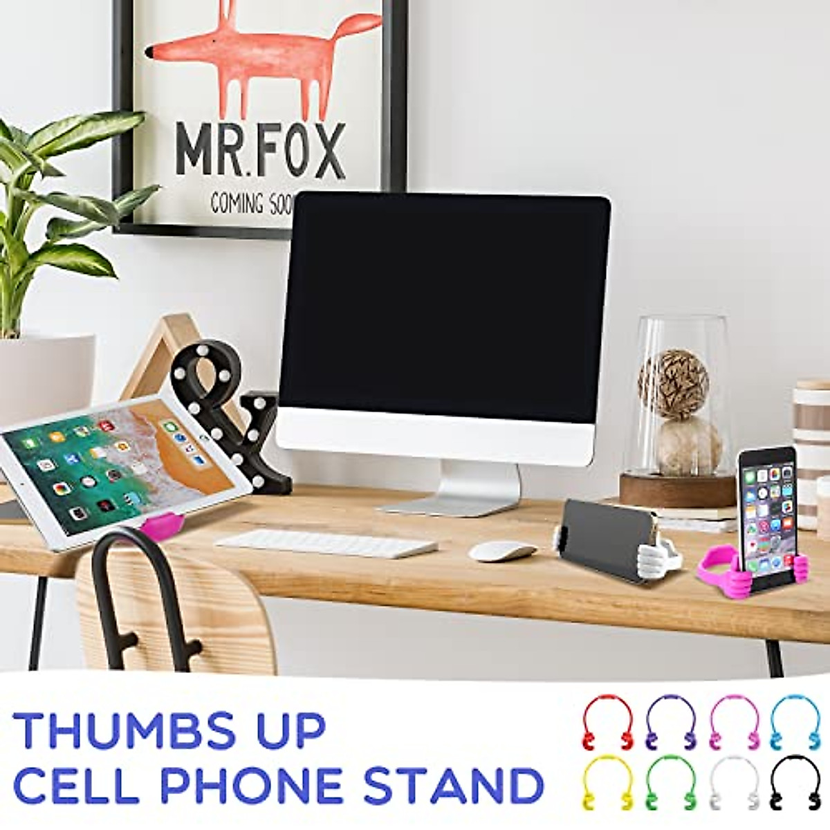 8 Pcs Thumbs up Cell Phone Stands Universal Cell Phone Holder Flexible Mobile Phones Stand Adjustable Smartphone Stand Holder Tablet Holder for Desk Offices Bedrooms Airplanes Travel (Multi Color)