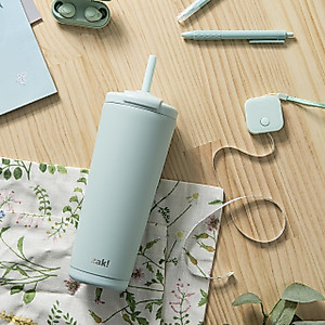 Zak Designs Beacon Straw Tumbler for Travel or At Home, 24oz Stainless Steel with Vacuum Insulated and Non-Skid Base (Icicle Mint Green)