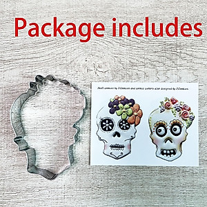 LILIAO Halloween Skull with Flowers Cookie Cutter - 3.4 x 4.6 inches - Stainless Steel - by Janka
