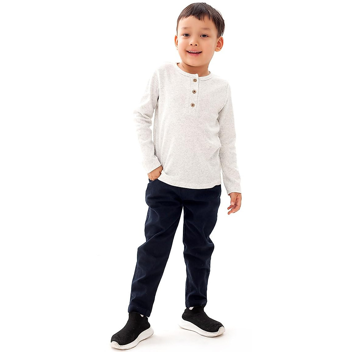 Enfants Chéris Toddler Long Sleeve Henley Boys Girls Ribbed Shirt Light Grey 3T