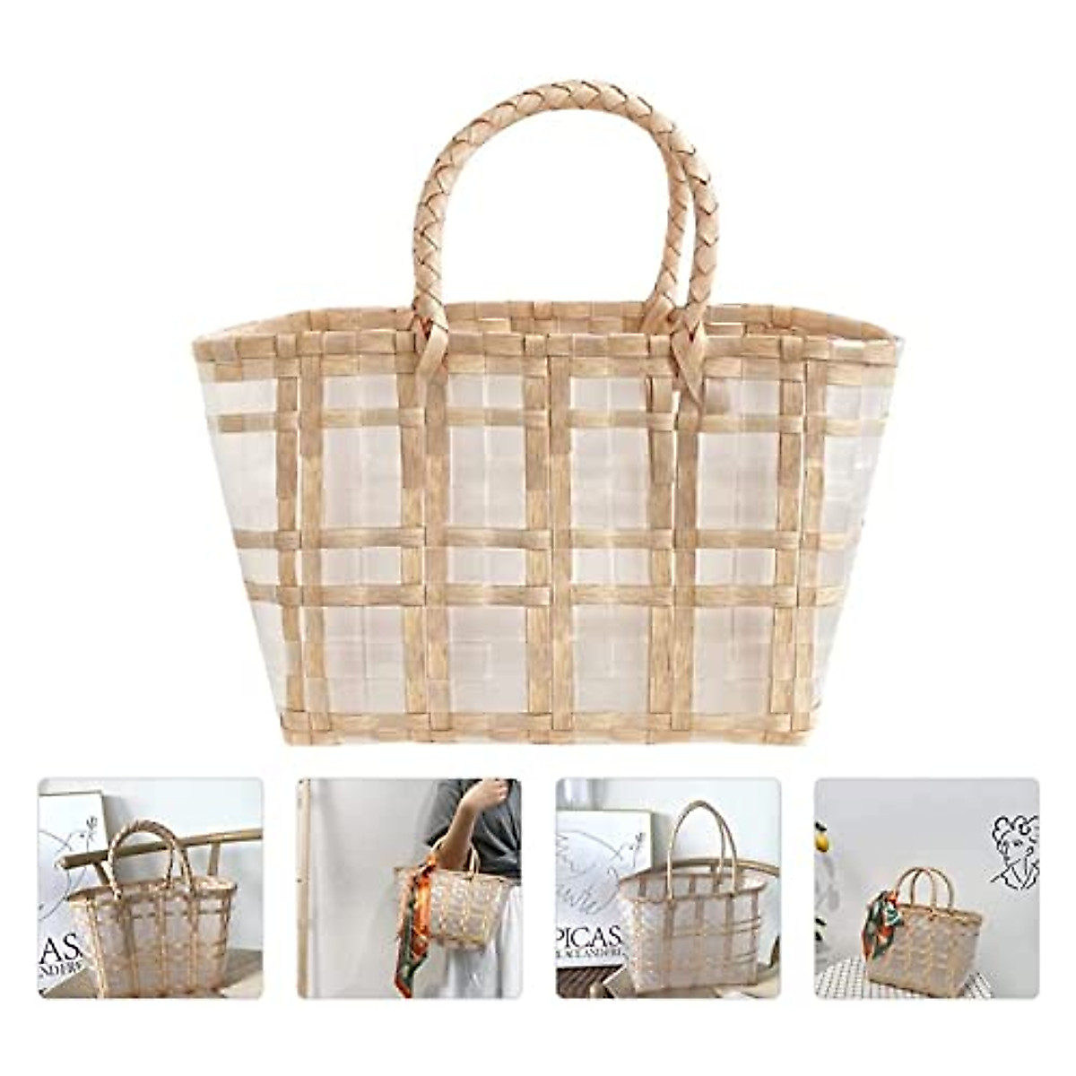 WALTX Round Basket 1Pc Practical Waterproof Durable Shopping Basket Woven Basket for Home Decor Shop Storage Case