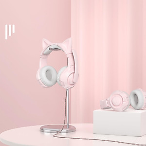 Pink Cat Ear Headphones Over Ear for Gaming PC, 3.5mm Wired Gaming Headset with Noise Cancelling Mic, Soft Memory Earmuffs Stereo Headset for PS4, PS5, Xbox, Laptop, Mac, Tablet, Smartphone