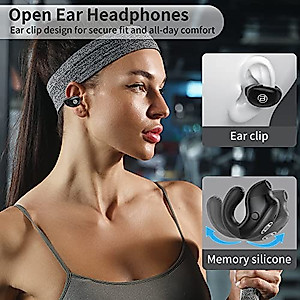 BUGANI Bluetooth Headphones, Open Ear Wireless Bluetooth 5.3 Headphones, Open Ear Clip Earbuds with Stereo Sound, 30H Playtime, Built-in Mic for Clear Calls, Waterproof Headphones for Sport Running