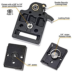 Konsait Black Camera 323 Quick Release Plate with Special Adapter (200PL-14) use for Manfrotto 323(New Version)
