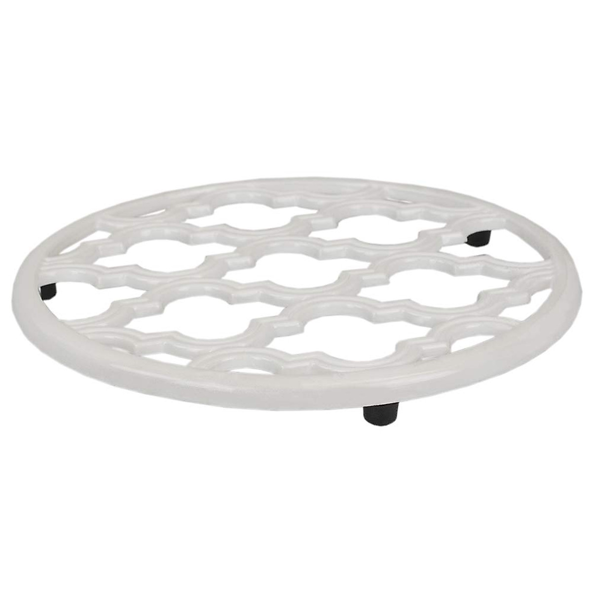 Home Basics Lattice Collection Cast Iron Trivet for Serving Hot Dish, Pot, Pans & Teapot on Kitchen Countertop or Dinning, Table-Heat Resistant (1, White)