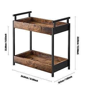 KLM Countertop Coffee Station Organizer, 2 Tier Wooden Shelf for Coffee Bar Accessories, Condiment Storage Caddy for Kitchen, Bathroom Counter Organizer, Home, Office - Brown