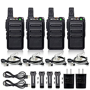 Retevis RT19 Walkie Talkies for Adults,Walkie Talkie with Earpiece and Mic Set,Metal Clip,1300mAh,USB Charger,Hands Free Two Way Radios for Warehouse Clinic Restaurant Easter Baskets for Kids (4 Pack)
