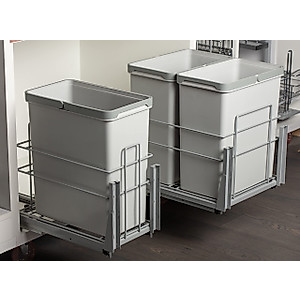 IMEX - 30 Qt./7.5 Gal Pull Out Under Mount Waste Container - Kitchen Trash Garbage Can & Bin for Under Counter Cabinet - Plastic Dustbin Mountable Basket (Gray, Double)