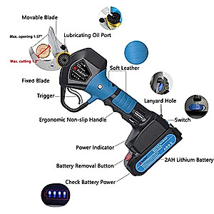 K KLEZHI Professional Cordless Electric Pruning Shears with 2 PCS Backup Rechargeable 2Ah Lithium Battery Powered Tree Branch Pruner Branch Cutter, 30mm (1.2 Inch) Cutting Diameter