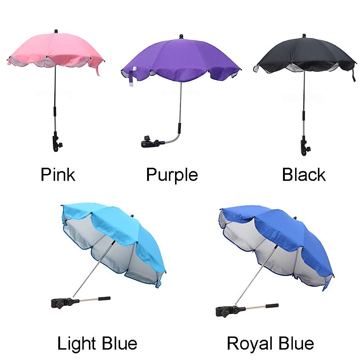 PXRJE Baby Stroller Umbrella,Baby Stroller Parasol, with Umbrella Clip Fixing Device,Detachable Baby Stroller Umbrella Sun Shade, Adjustable and Flexible arm,360 Degree UV Protection(Black)