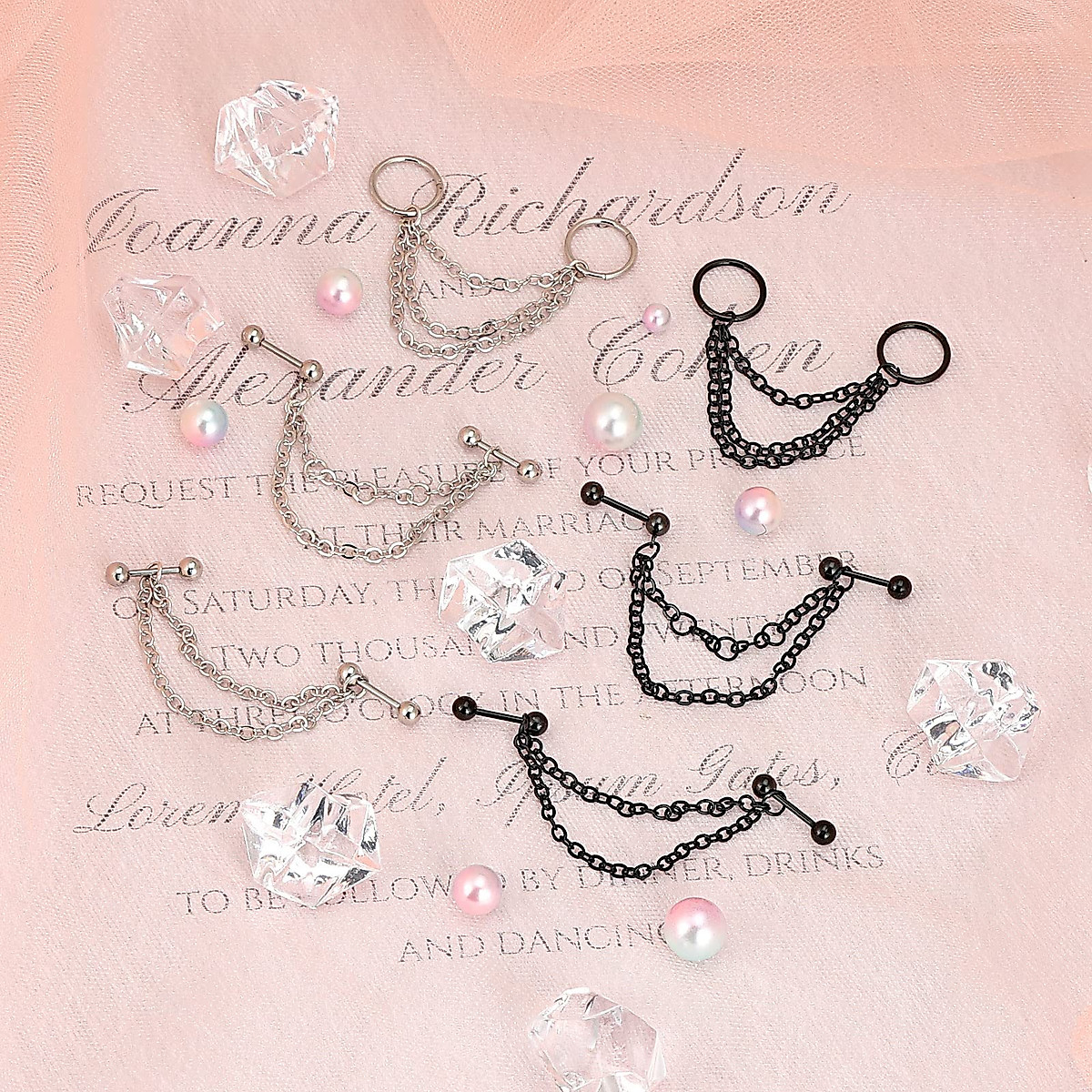 Qmcandy 6pcs 16g Industrial Barbell with Chain Surgical Steel Industrial Earring Chain Cartilage Earrings Industrail Piercing, Chain