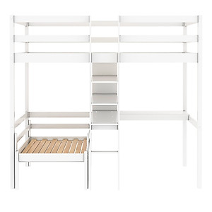 Harper & Bright Designs Twin Loft Bed with L-Shape Desk, Convertible Twin Bunk Bed with Shelves and Ladder, for Kids Teens Adults (White)