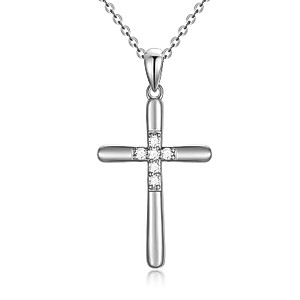 14K Solid Gold Diamond Cross Necklace for Women, Real Yellow Gold Blessed Cross Pendant with Natural Diamonds Anniversary Jewelry Gift for Her, Wife, Mom 18 inch