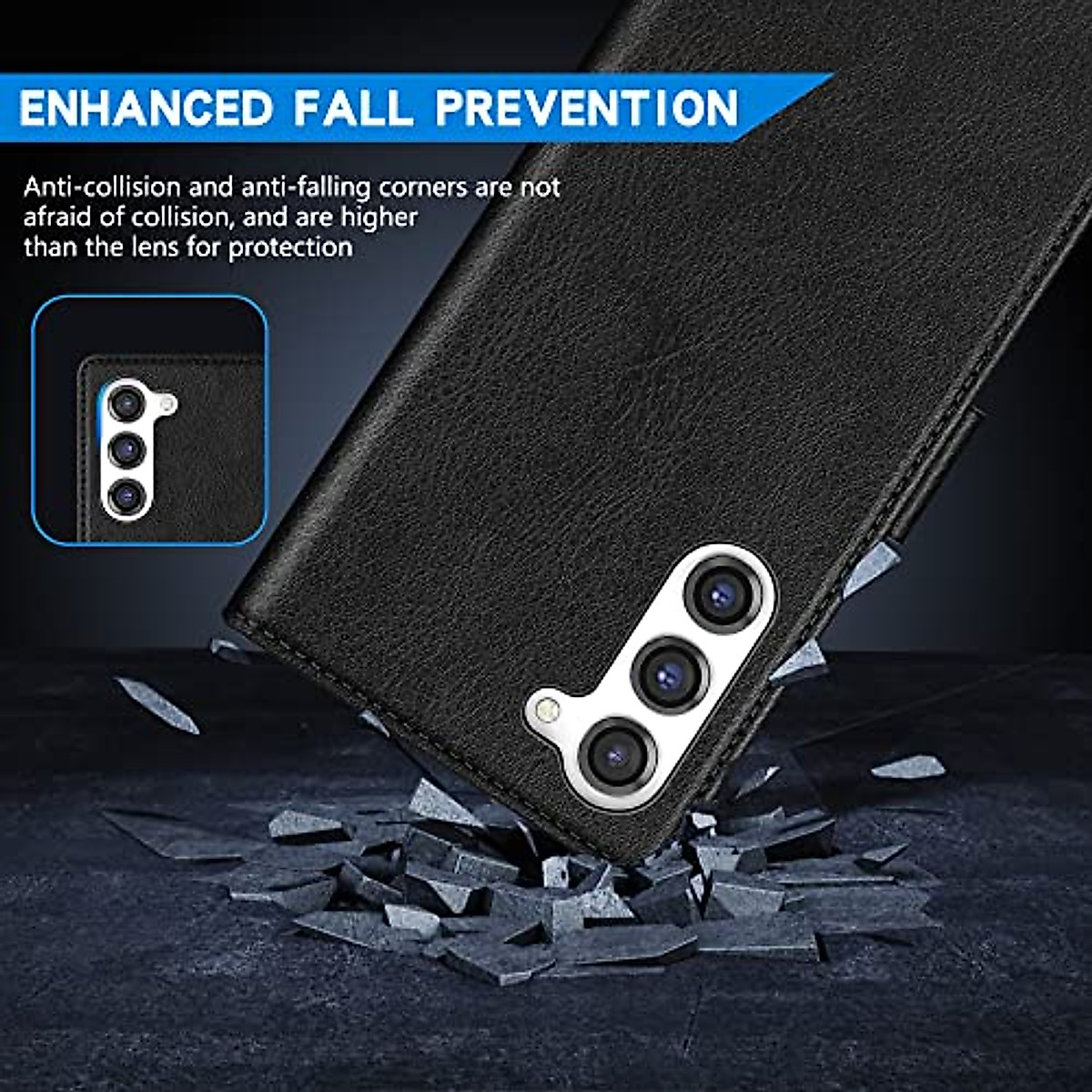 ZZXX Samsung Galaxy S23 Wallet Case with [RFID Blocking] Card Slot Kickstand Magnetic Closure Leather Flip Fold Protective Phone Case for Samsung Galaxy S23 Case Walle(Black-6.1 inch)