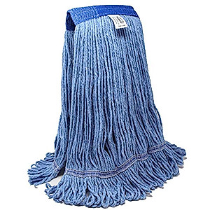 Turkey Creek Essentials Mop Heads Commercial Grade USA Made Looped End Heavy Duty Large Mop Head of Blue 4-Ply Synthetic Yarn Industrial Wet Mop Head Replacement and String Mop Refills (1, Large)