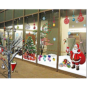 YULOONG Christmas Windows Static Stickers Clings Removable Vinyl Santa Claus Christmas Tree Snowman Snowflake Deer DIY Wall Window Door Mural Showcase Decal Sticker