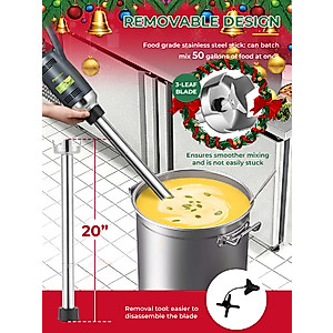 Flyseago Commercial Immersion Blender Hand held Blenders Heavy Duty Variable Speed Mixer 4000-16000RPM with 20-Inch Removable Shaft 50-Gallon Capacity 500W Multifunction Pro Electric Stick Emulsifier