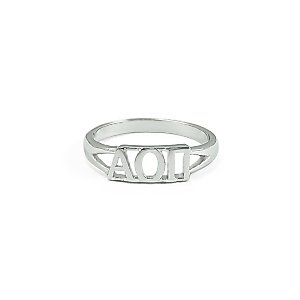 The Collegiate Standard Sterling Silver Alpha Omicron Pi Ring with Cut-out Letters Size 8