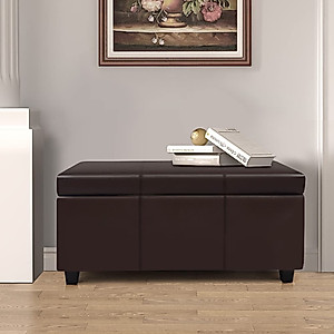CangLong 36Inch Rectangular Faux Leather Storage Ottoman Bench, Large, Espresso Brown