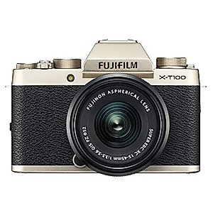 Fujifilm X-T100 Mirrorless Digital Camera w/XC15-45mmF3.5-5.6 OIS PZ Lens - Champagne Gold (Certified Refurbished)