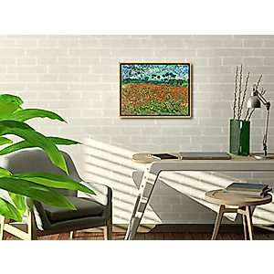 Wieco Art Framed Art Poppy Field June 1890 Canvas Print of Vincent Van Gogh Oil Paintings Reproduction Abstract Wall Art for Home Decorations Bronze Gold Frame