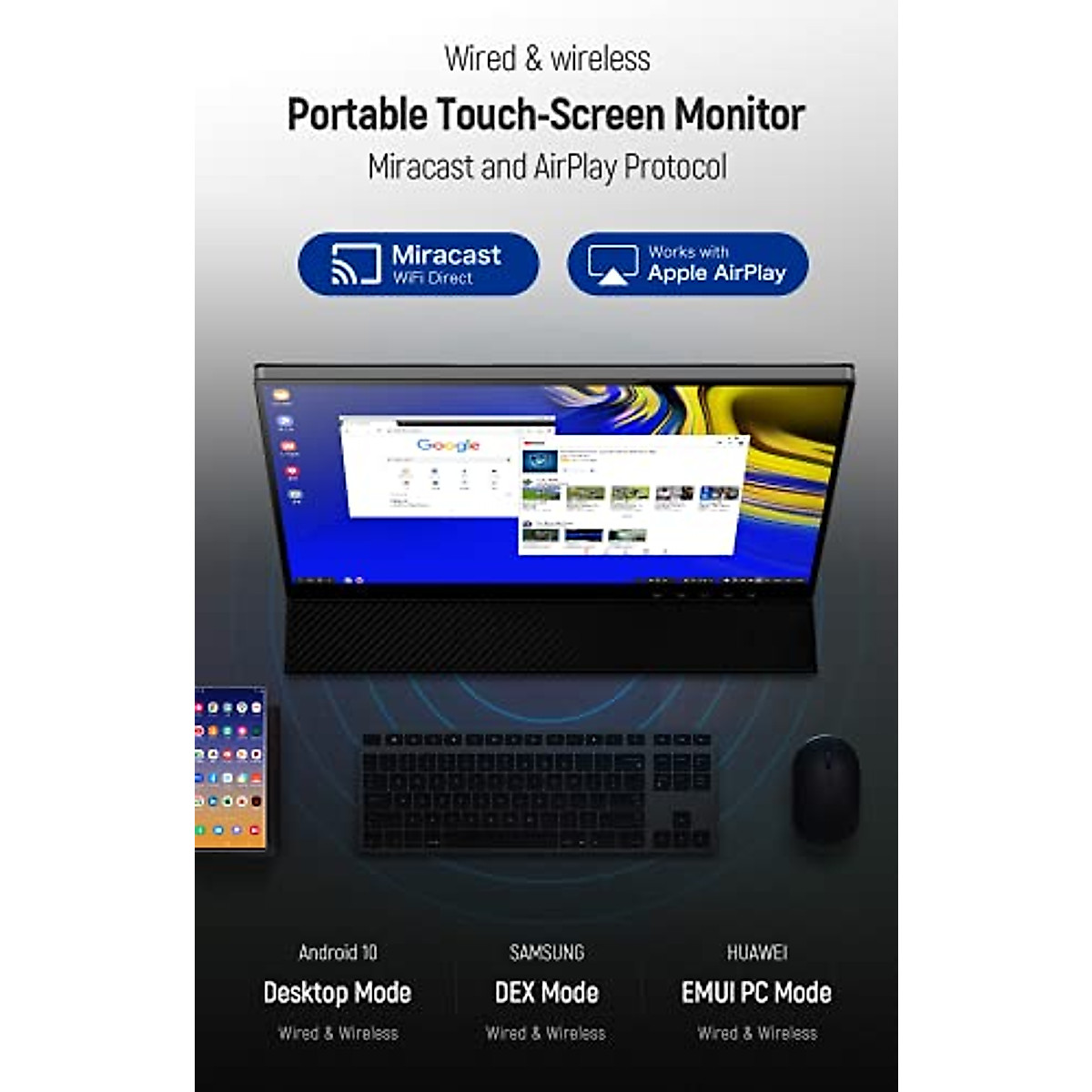 4K Portable Monitor Touchscreen Automatic Rotate 17.3 Inch UHD 3840x2160 Wireless Display Airplay Miracast Monitor for Phone HDMI USB C Monitor Vesa Mount HD Laptop Display (Non-battery Monitor)