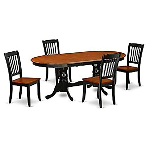 East West Furniture PLDA5-BCH-W Plainville 5 Piece Set for 4 Includes an Oval Table with Butterfly Leaf and 4 Kitchen Dining Chairs, 42x78 Inch, Black & Cherry