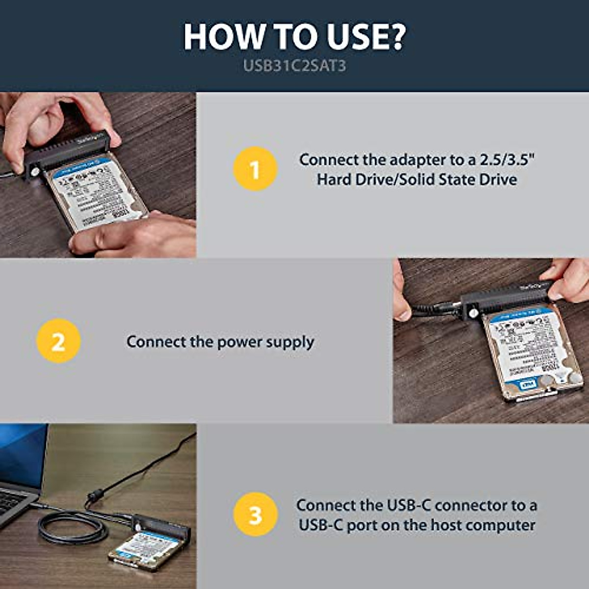 StarTech.com USB C to SATA Adapter Cable - for 2.5 / 3.5” SATA Drives - 10Gbps - USB 3.1 - SATA to USB Adapter - External Hard Drive Cable (USB31C2SAT3)