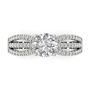 1.27 Ct Brilliant Round Cut Clear Simulated Diamond 14K White Gold Solitaire with Accents Engagement Anniversary Ring Size 10
