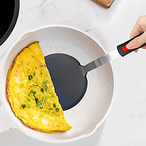 Silicone Pancake Spatula Turner with Lengthened Handle, Heat Resistant Cooking Spatulas for Nonstick Cookware, Large Flexible Kitchen Utensils BPA Free Rubber Flipper for Egg, Pancake, Fish, Burger