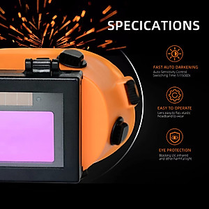 ATEMLEH Welding Goggles Auto Darkening with Flip Up Lens, Solar Welder Goggles Welding Eye Mask with 2 Sensors for TIG MIG MMA Plasma (Orange)