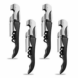 Flezoo 4PCS Wine Key Corkscrew - Stainless Steel Wine Opener with Foil Cutter, Double Hinged Cork Screw Wine Bottle opener, Professional Bar Accessories Wine Key for Servers, Bartenders