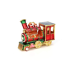 Furuida Mini Steam Train Jewelry Trinket Box Hinged Enameled Crystal Ornaments Gift for Home Decor