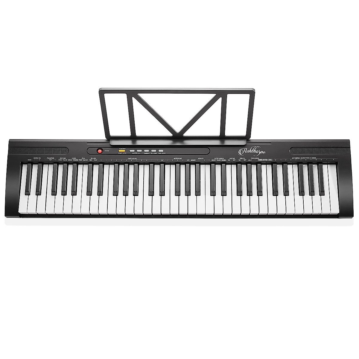Ashthorpe 61-Key Digital Electronic Keyboard Piano for Beginners, Includes Stand, Bench, Headphones, Mic and Keynote Stickers