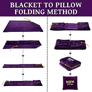 Birthday Gifts for Mom, Mom Birthday Gifts, Mother's Day Mom Gifts from Daughter, Valentines Day Gifts for Mom, Pillow Blanket 2 in 1, I Love You Mom Soft Sunflower Pillow Blanket 80"x60" (Purple)