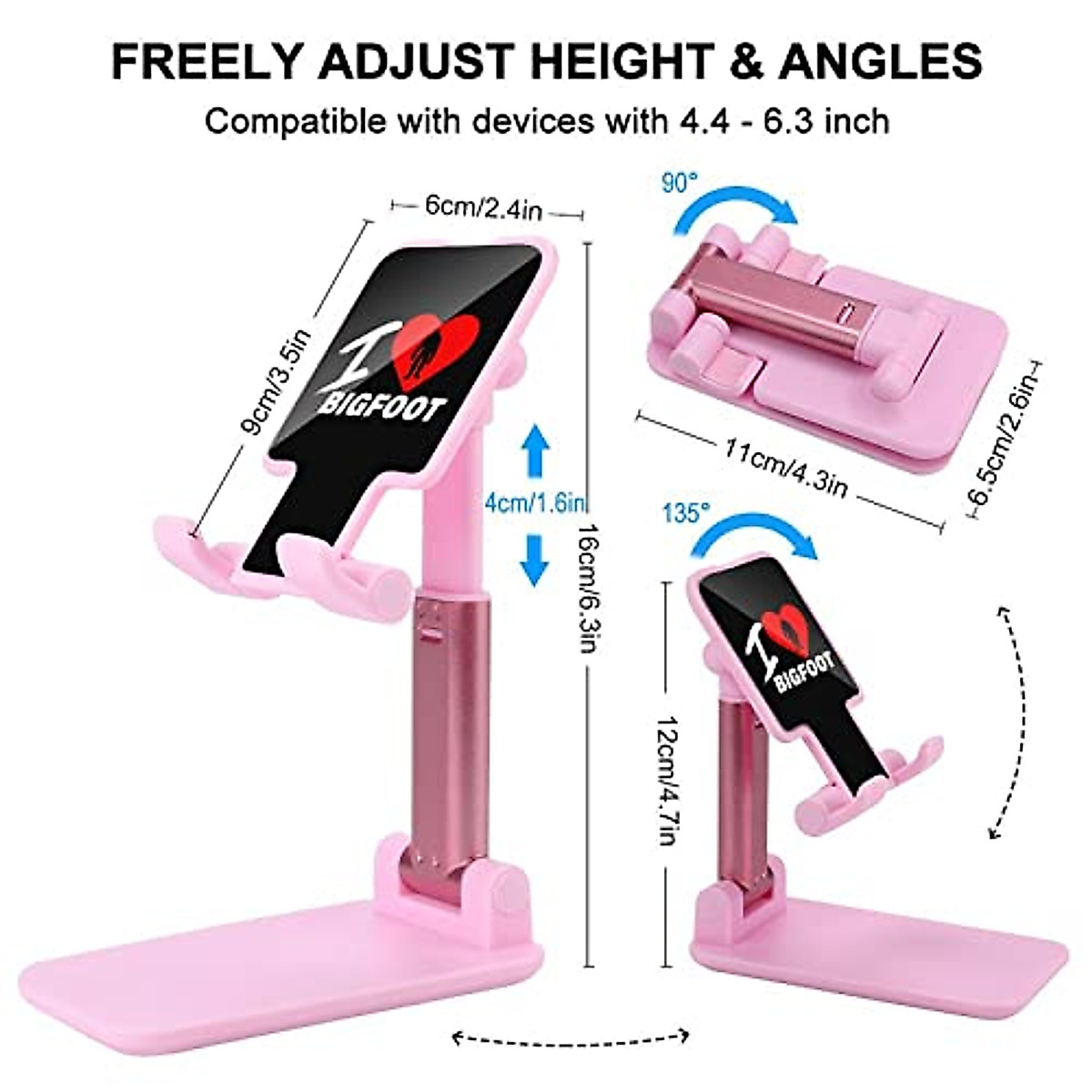 I Love Bigfoot Cell Phone Stand for Desk Foldable Phone Holder Height Angle Adjustable Sturdy Stand Pink-Style