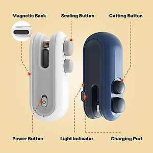 (NEW VERSION) Snack Bag Sealer, Mini Bag Sealer with Cutter, 2 in 1 Rechargeable Heat Vacuum Sealers, Portable Plastic Bag Sealer Heat Seal for Chip Bags, Food Storage, etc (USB-C Cable Included)