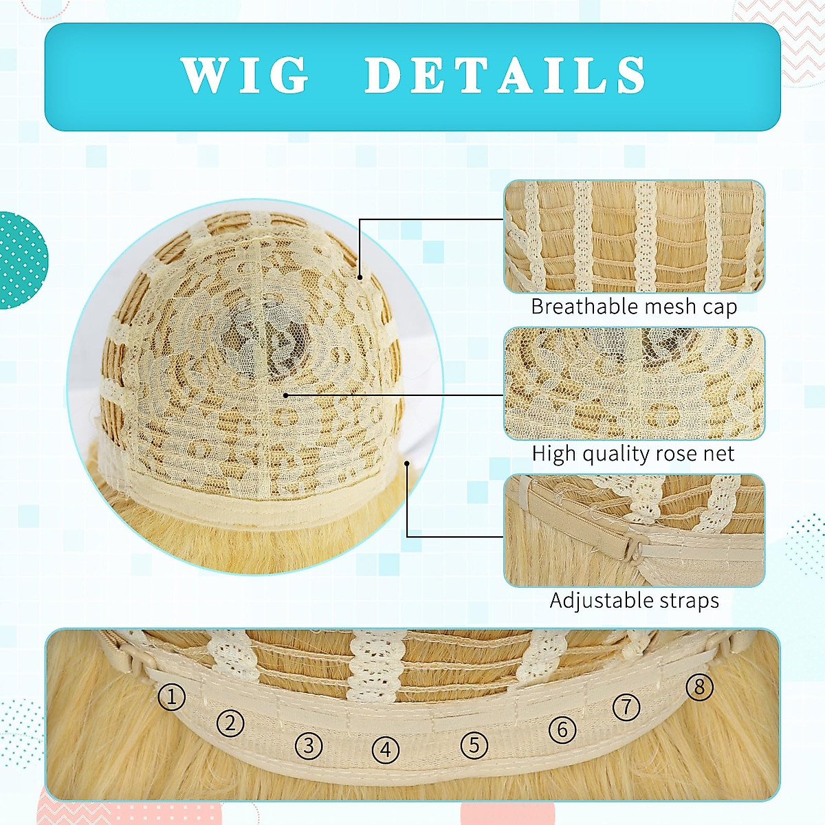 Anogol Hair Cap+ (8 Pcs Set) Princess Wig For Women Golden Long Wavy Wig Peach Cosplay Wig Anime Synthetic Wig For Halloween Party Costume Wig (1 Crown+ 1 Wand+ 2 Earrings+ 2 Gloves+ 1 Brooch)