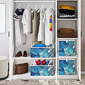 WELLDAY Storage Basket Turquoise Marble Pattern Foldable 11 x 11 x 11 in Cube Storage Bin Home Decor Organizer Storage Baskets Box for Toys, Books, Shelves, Closet, Laundry, Nursery