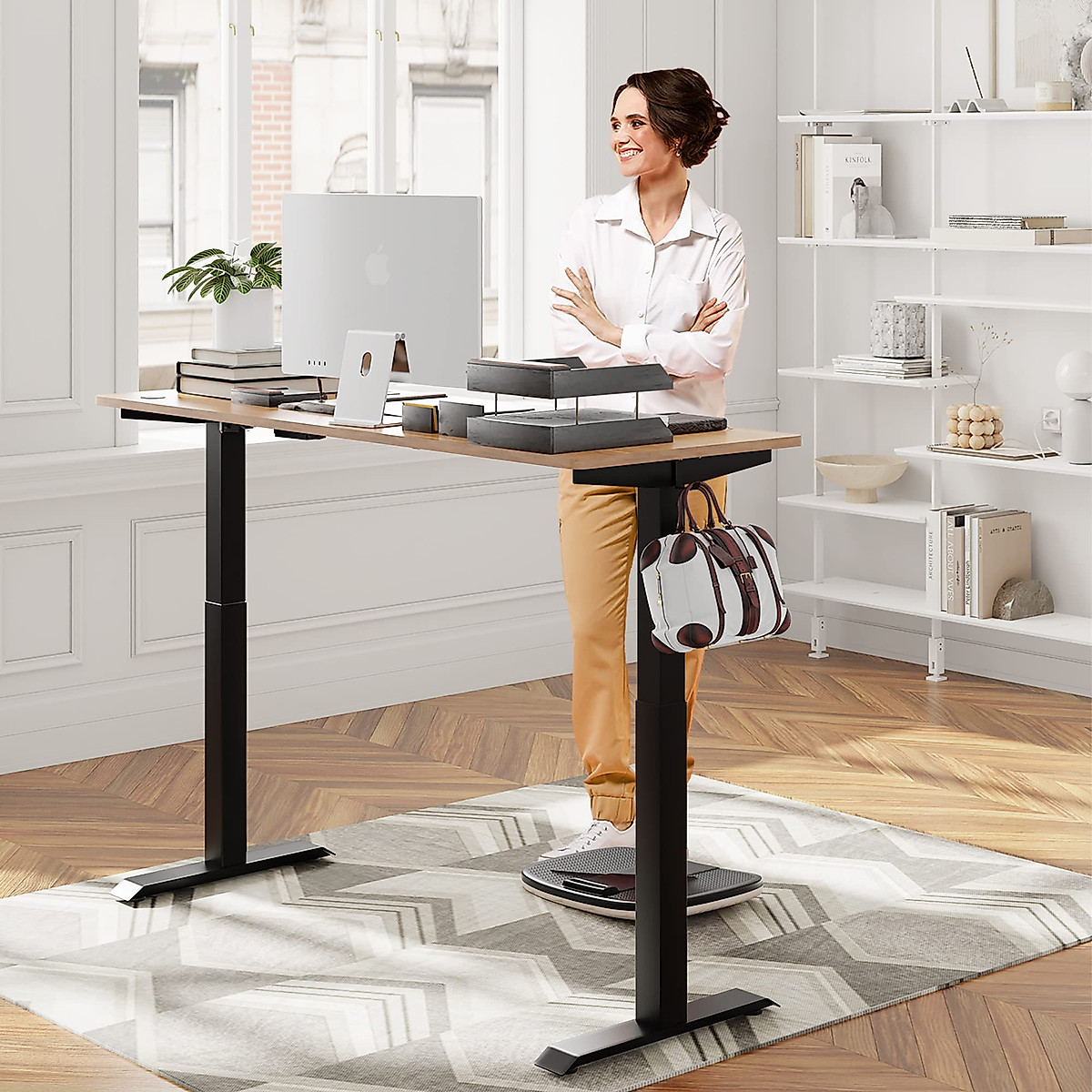 Meilocar Height Adjustable Electric Standing Desk, Sit Stand Computer Desk with Memory Controller, Home Office Desk Computer Workstation 48" x 24" Tabletop (White Top + White Frame)
