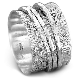 Boho-Magic 925 Sterling Silver Spinner Ring for Women | 3 Spinning Rings Bands | Fidget Meditation Anxiety | Wide Statement Chunky Jewelry Size 7-9 (8)