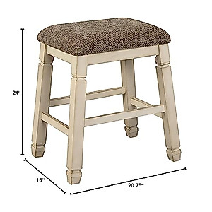 Signature Design by Ashley Bolanburg Farmhouse 24" Counter Height Upholstered Barstool, 2 Count, Whitewash