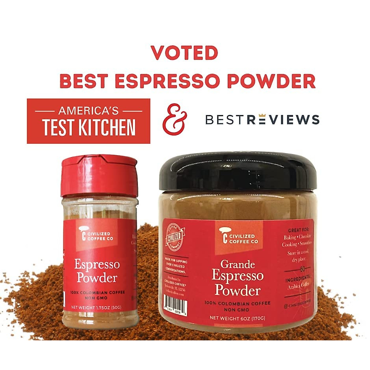 Civilized Coffee Espresso Coffee Powder for Baking & Smoothies, Non-GMO Colombian Coffee, Medium Roast, Fine ground (1.75 oz) (1)