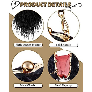 Women Ostrich Feather Tote Bag Heart Shaped Fluffy Purse Clutch Feather Purse Feather Evening Handbag for Wedding Party(Black)