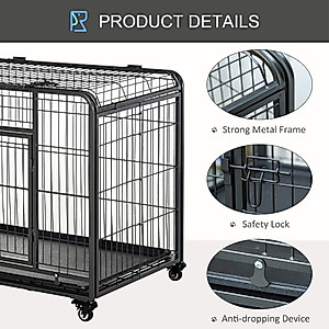 PawHut Folding Design Heavy Duty Metal Dog Cage Crate & Kennel with Removable Tray and Cover, & 4 Locking Wheels, Indoor/Outdoor 43"