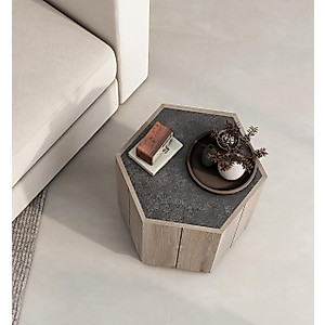 Tidyard Hexagonal Rural Style Garden Retro with Drawer Living Room Corner Table Textured Black and Warm Oak Sofa End Side Table, Bedside Nightstand for Living Room Bedroom Kitchen Bathroom