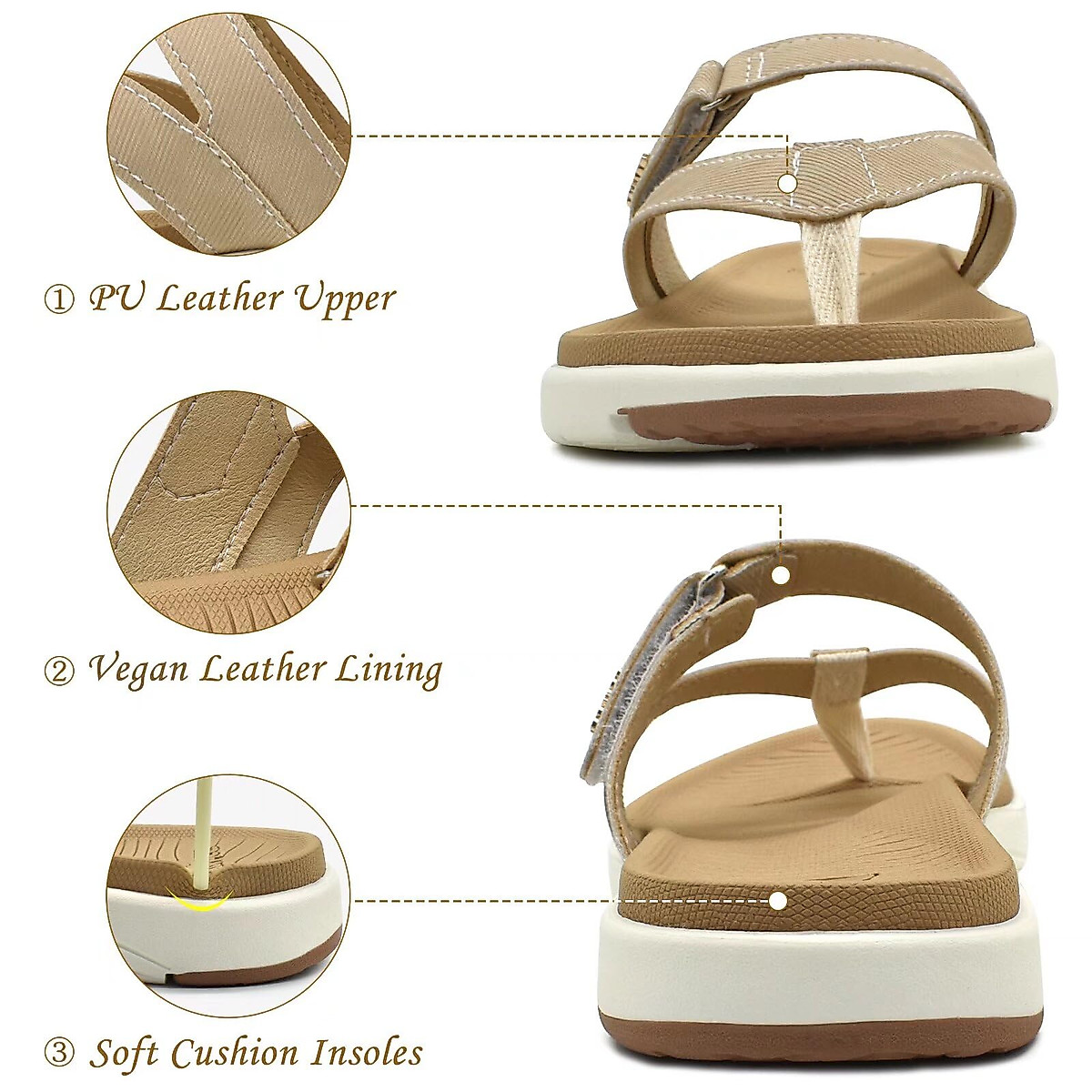 COFACE Womens Orthopedic Flip Flops Ladies Slip On Athletic Yoga Memory Foam Cushioned Recovery Walking Thong Sandals Summer Beach Pool Slippers Comfortable Plantar Fasciitis Arch Support Beige Size 8